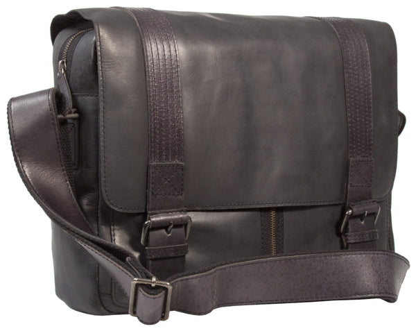 UBERBAG GREY BLACK LEATHER MILITARY MESSENGER / MAN BAG – uberbags